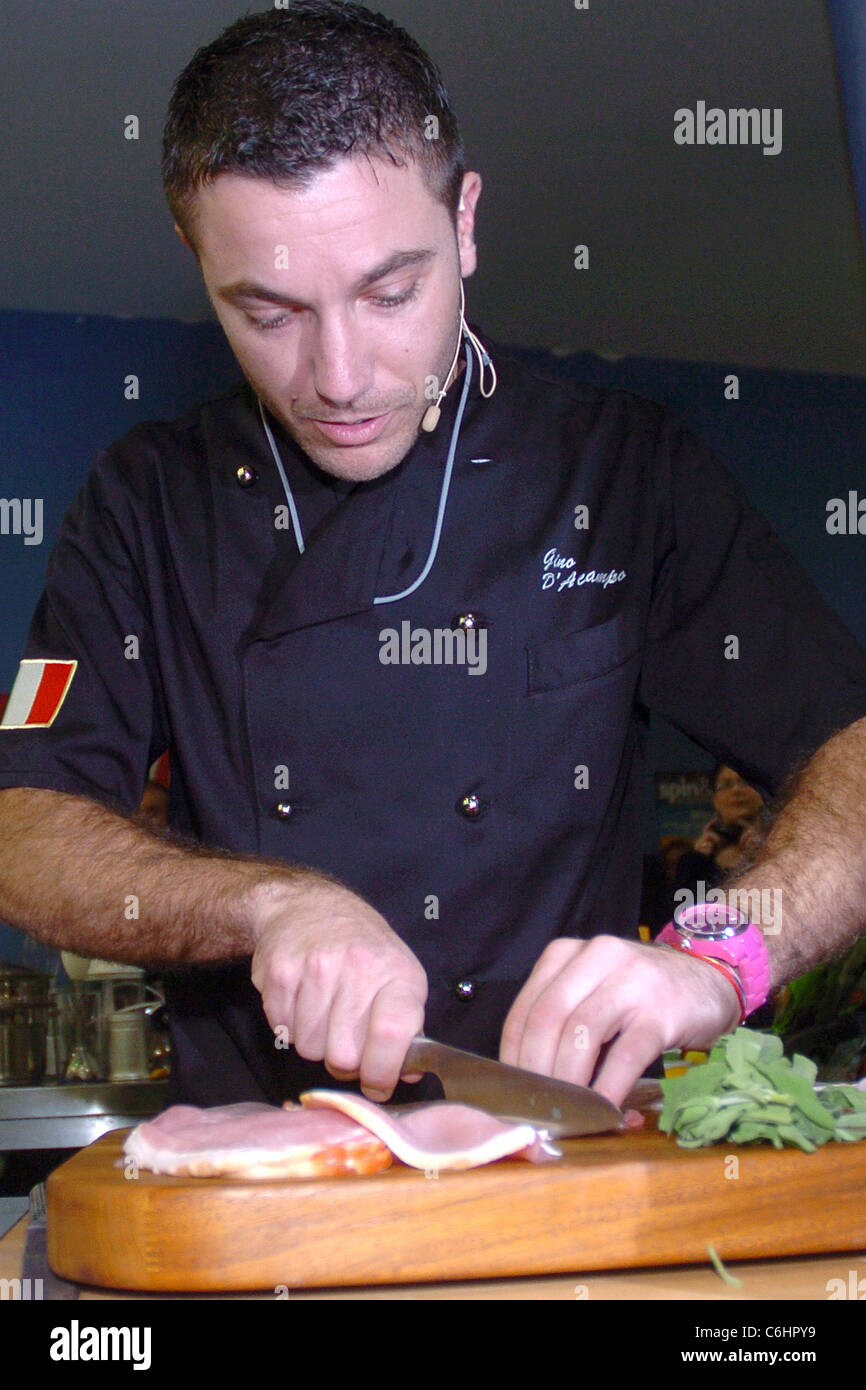 Celebrity Chef Gino D'Acampo cooking fettuccine carbonara at Connswater ...