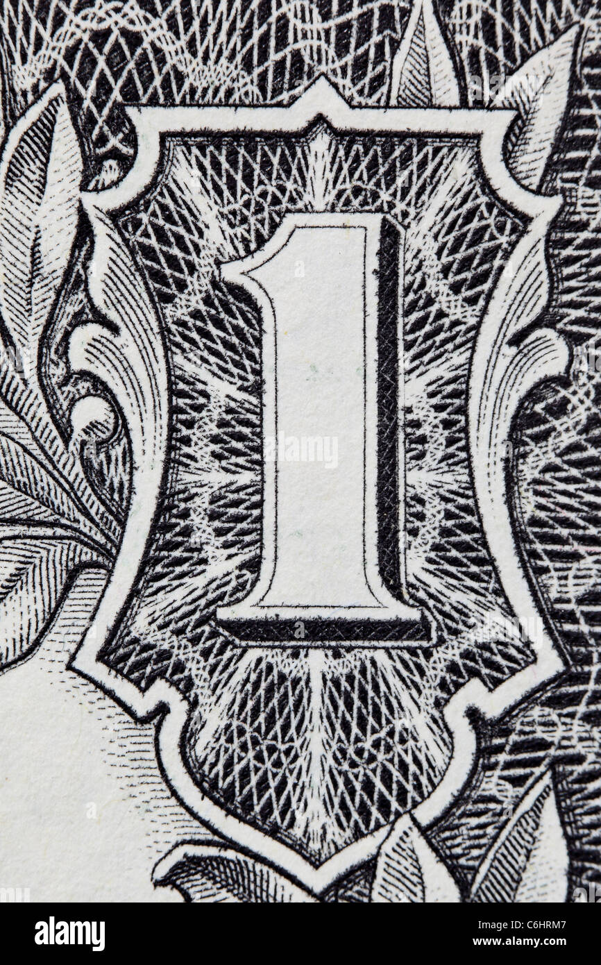 Digit One from dollar banknote close-up Stock Photo - Alamy