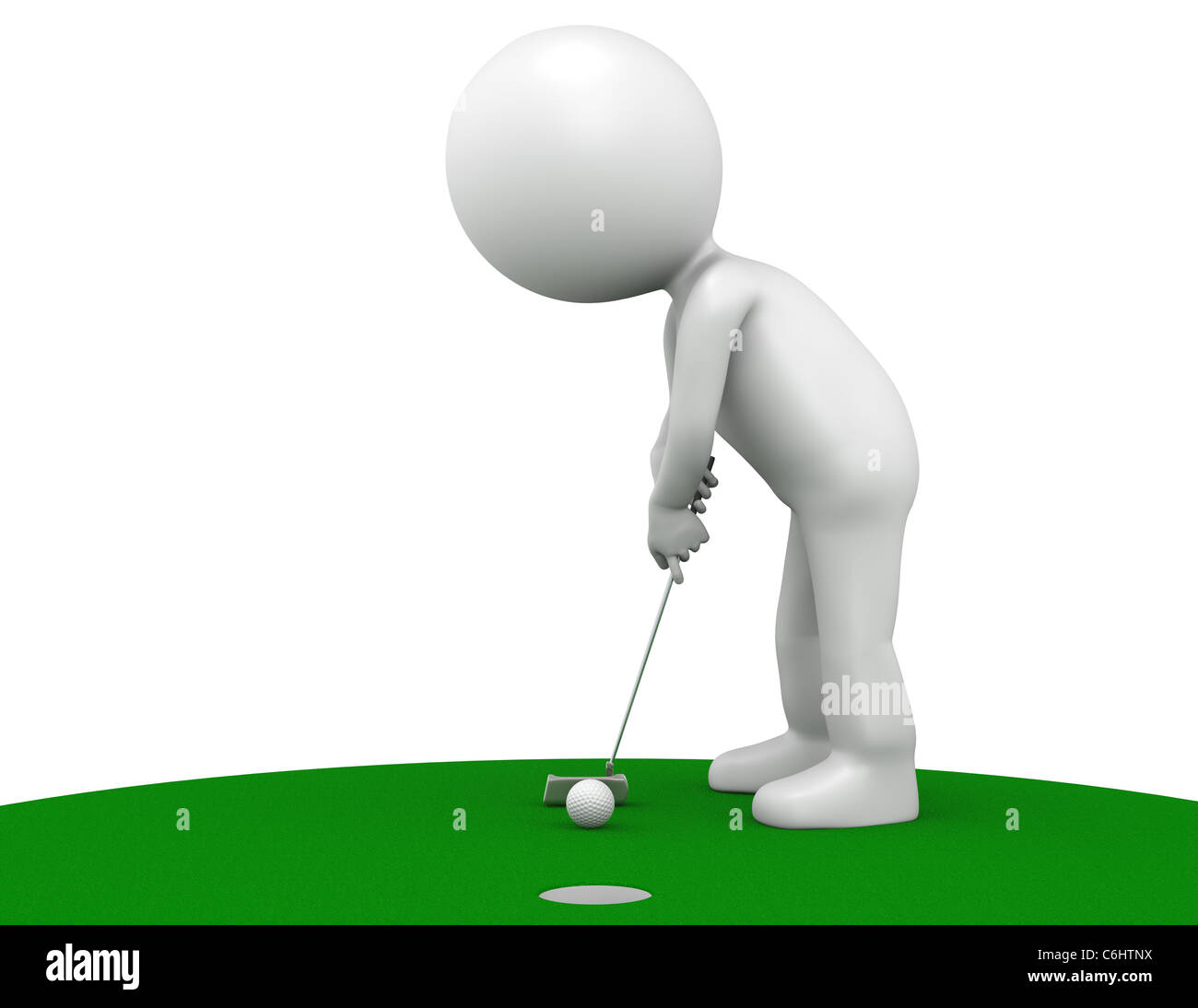 3D little human character The Golfer making a putt on Green. People ...