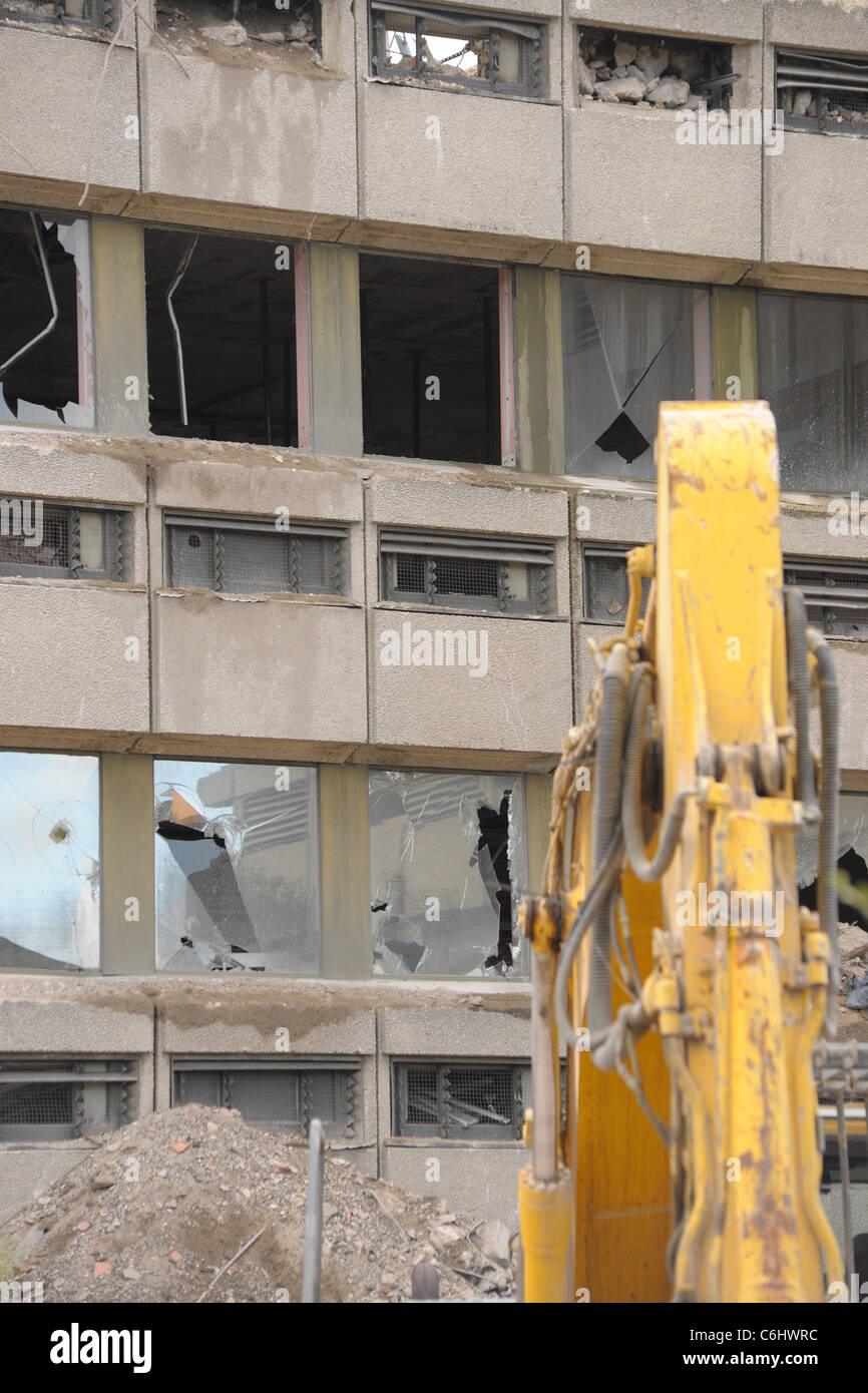A partially demolished office block is turned to dust and rubble Stock ...