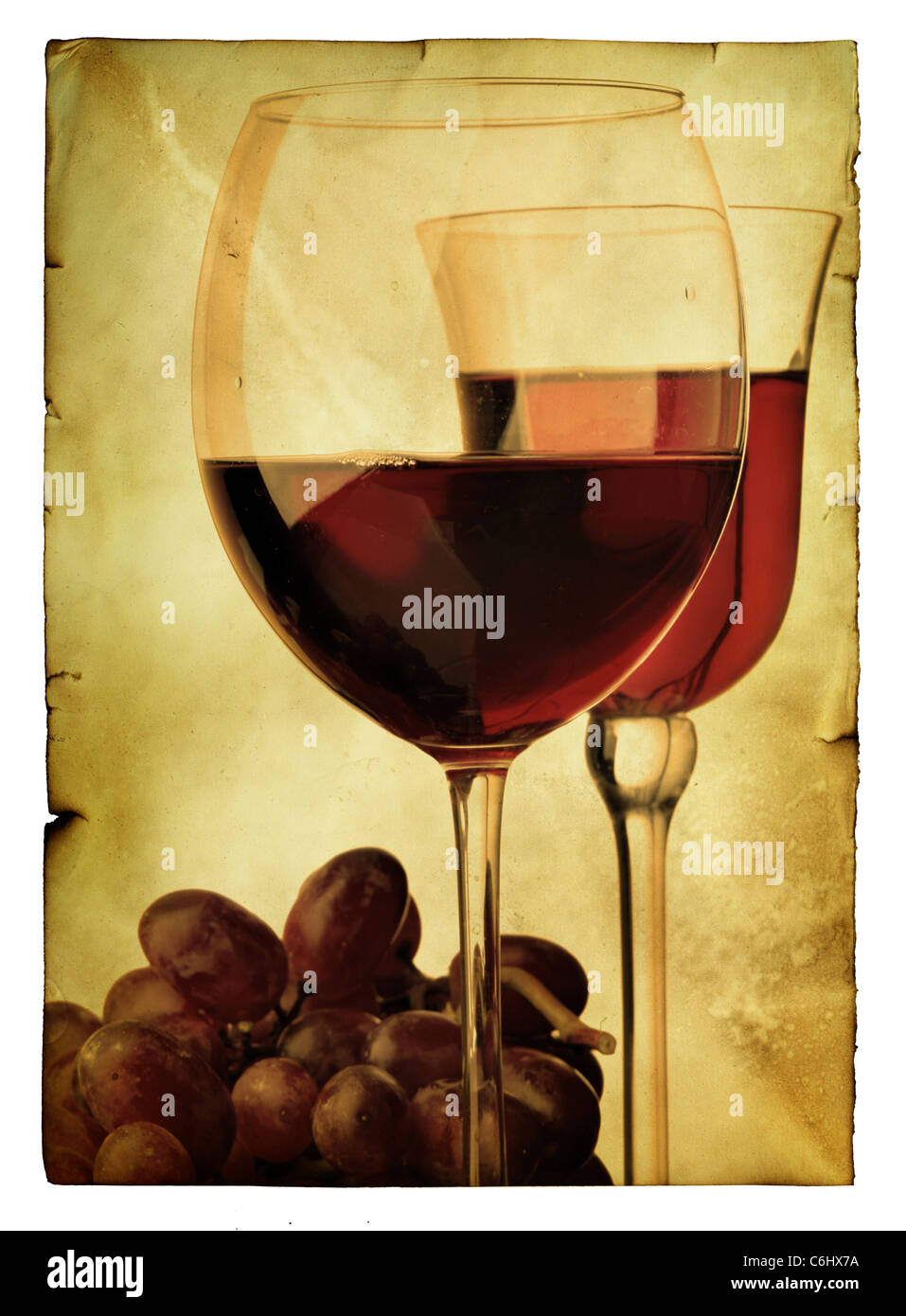 Vintage postcard (imitation) with still-life isolated over white ...