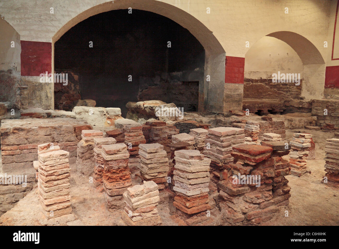 Pilae stacks (of pilae tiles), part of the underfloor heating in the ...