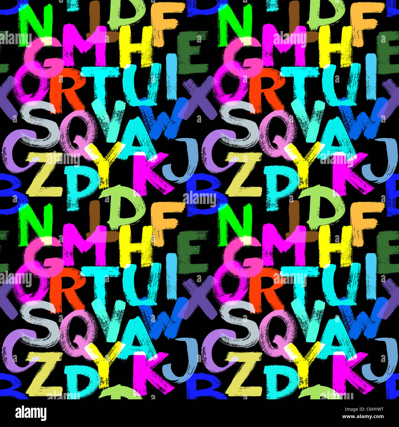 Seamless pattern - Colorful alphabet over black background Stock Photo ...