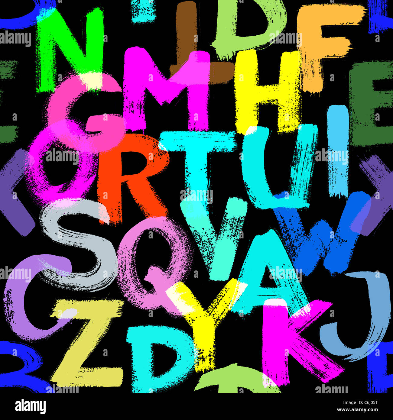 Seamless pattern - Colorful alphabet over black background Stock Photo ...