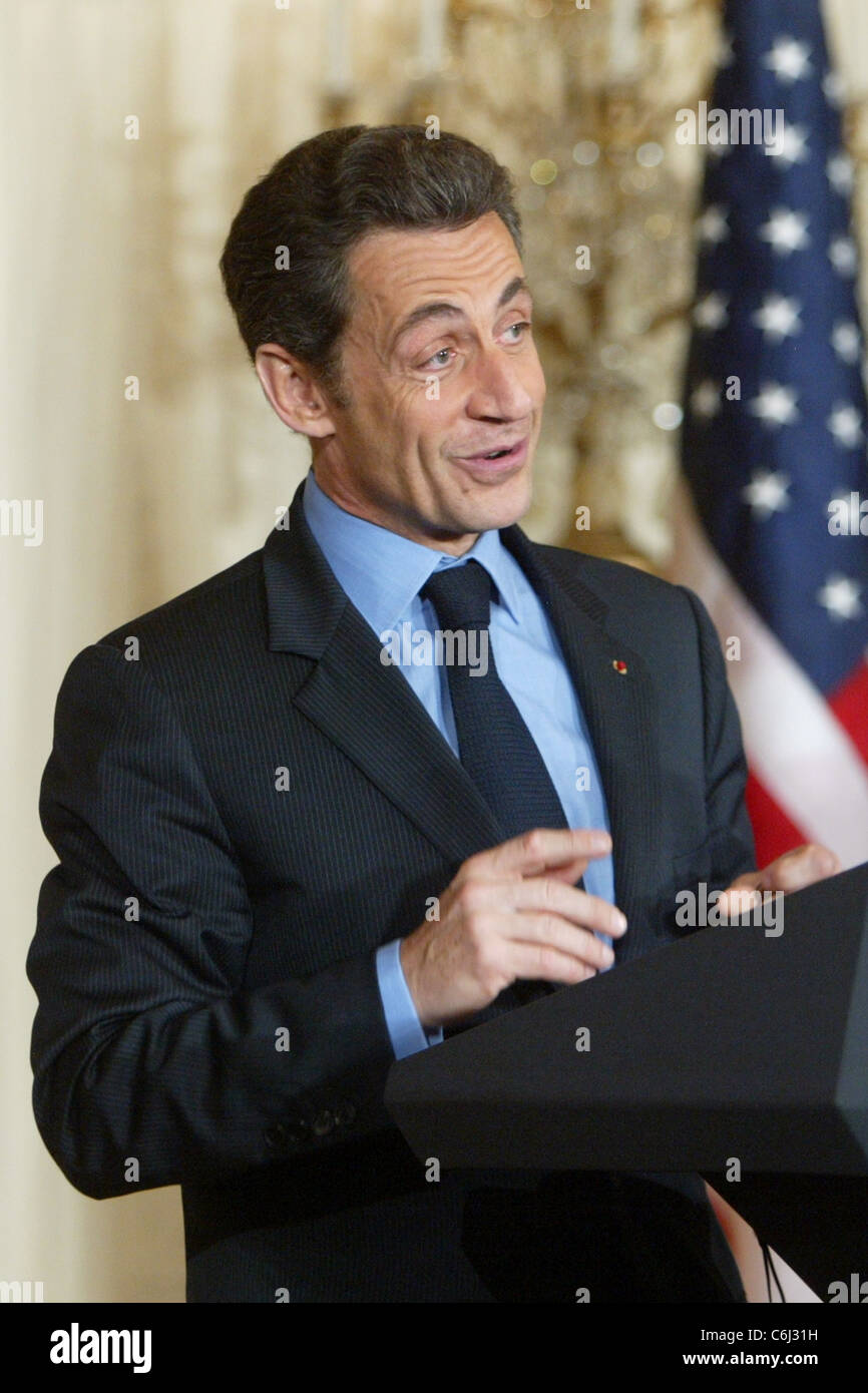Nicolas Sarkozy, President of France speaks during a joint news ...