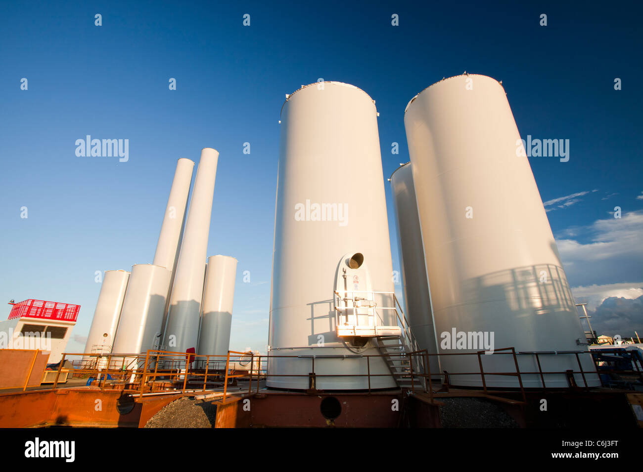 Offshore wind turbine parts on the docks at Mostyn Stock Photo - Alamy