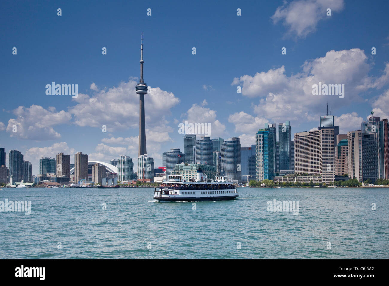 Ferry Boat and City Lake Front of Downtown Toronto Skyline Panorama ...