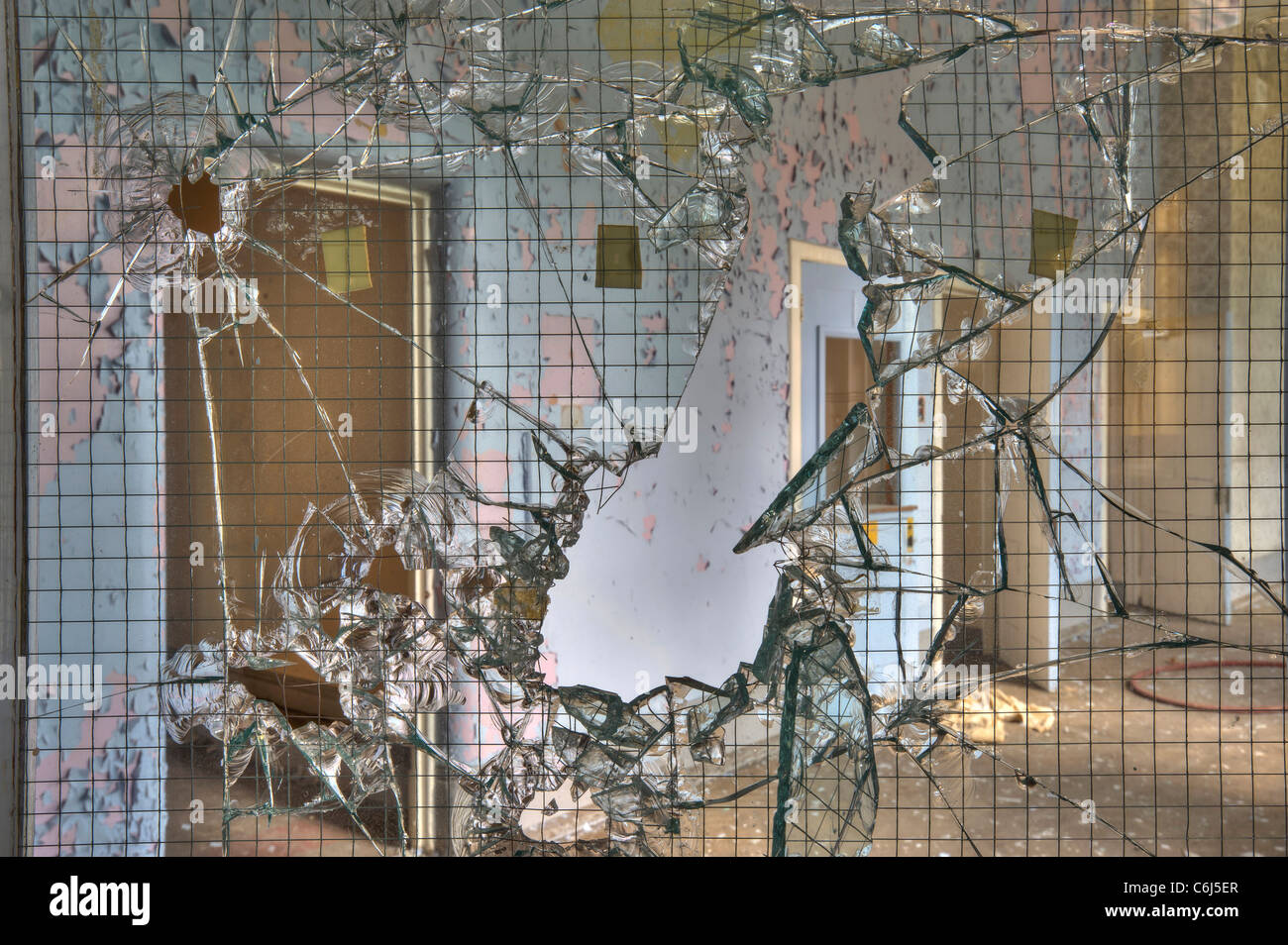 View Through a Broken Window in the Lunatic Asylum Ward of a Derelict ...