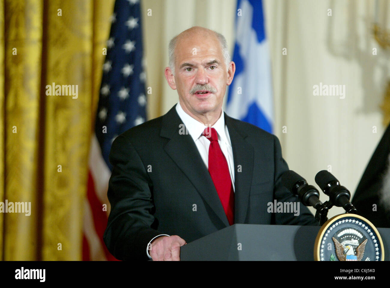 Prime Minister Papandreou of Greece speaks during an event celebrating ...