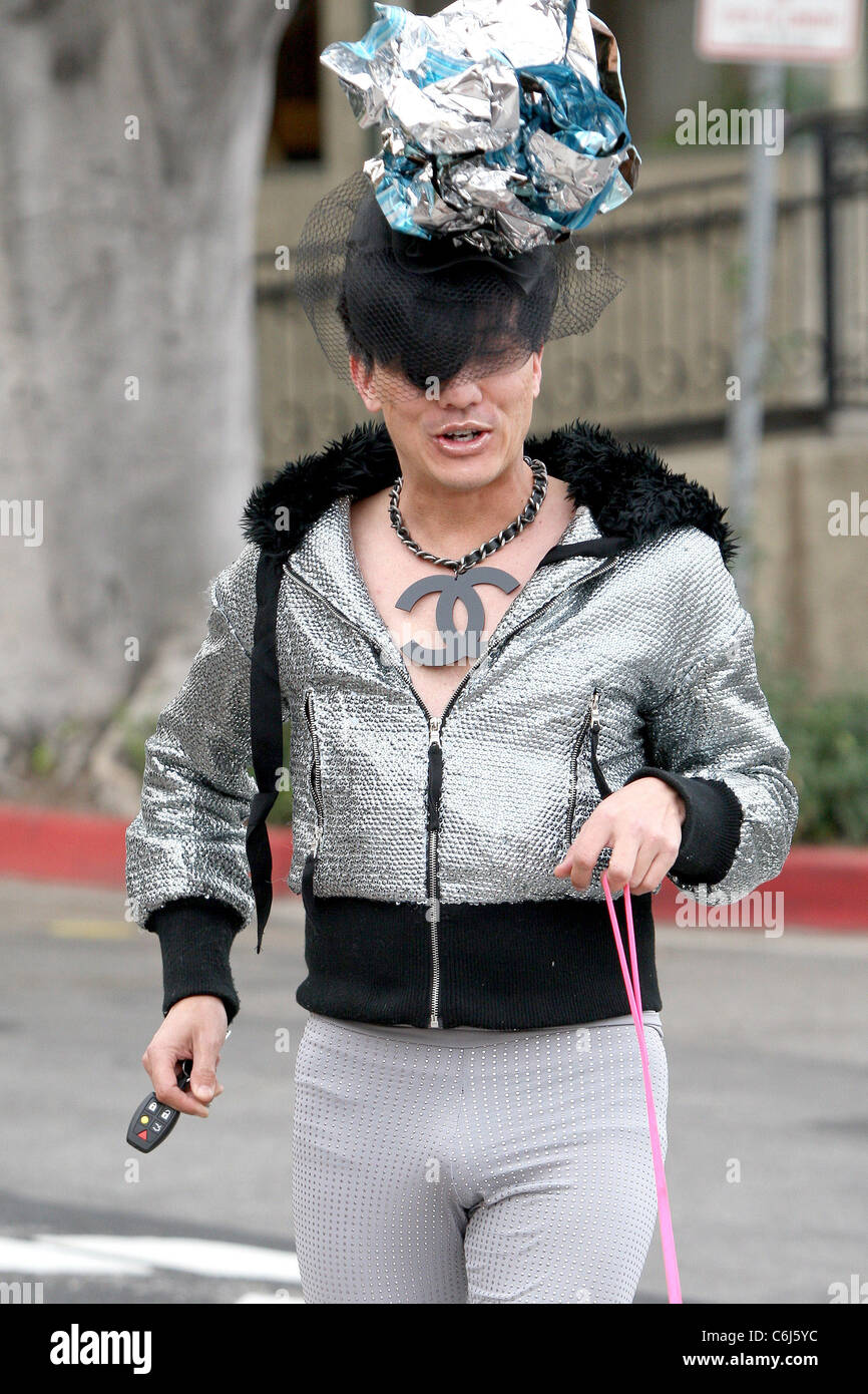 Bobby Trendy walking down Robertson Boulevard with his dog while ...