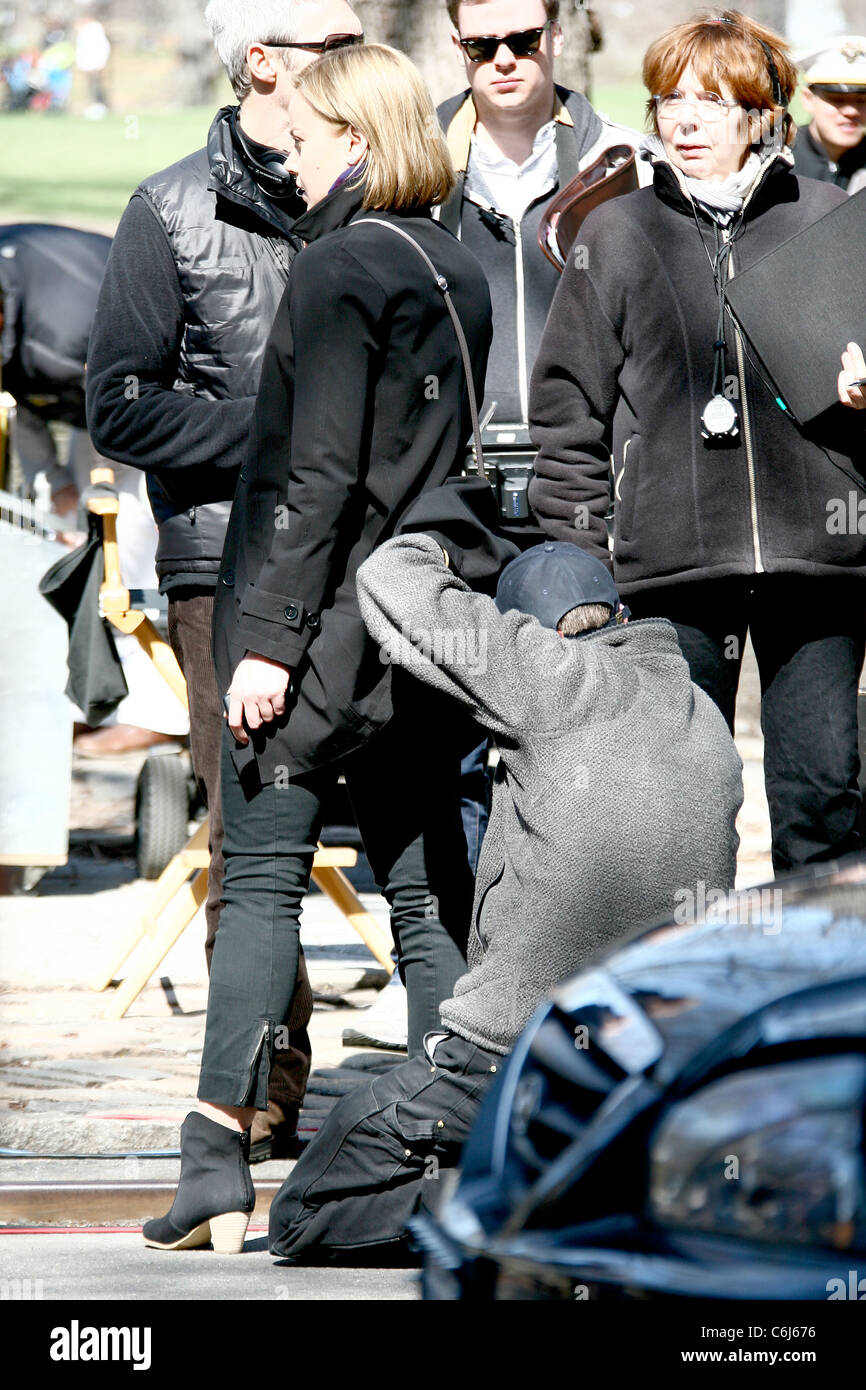 Abbie Cornish getting her wardrobe adjusted on the film set for her new ...