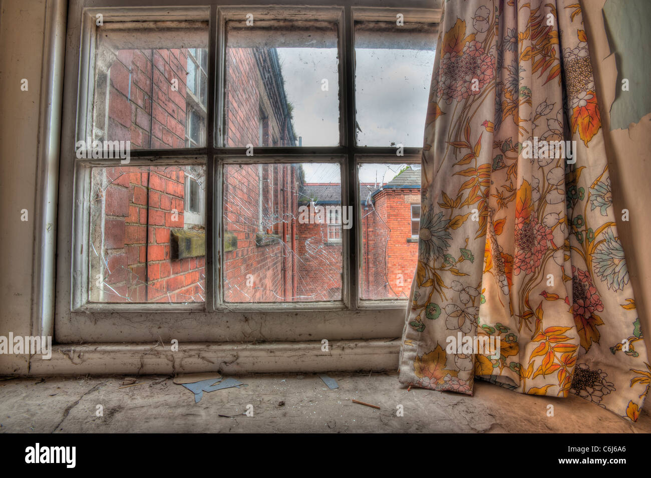 View Through a Broken Window in the Lunatic Asylum Ward of a Derelict ...