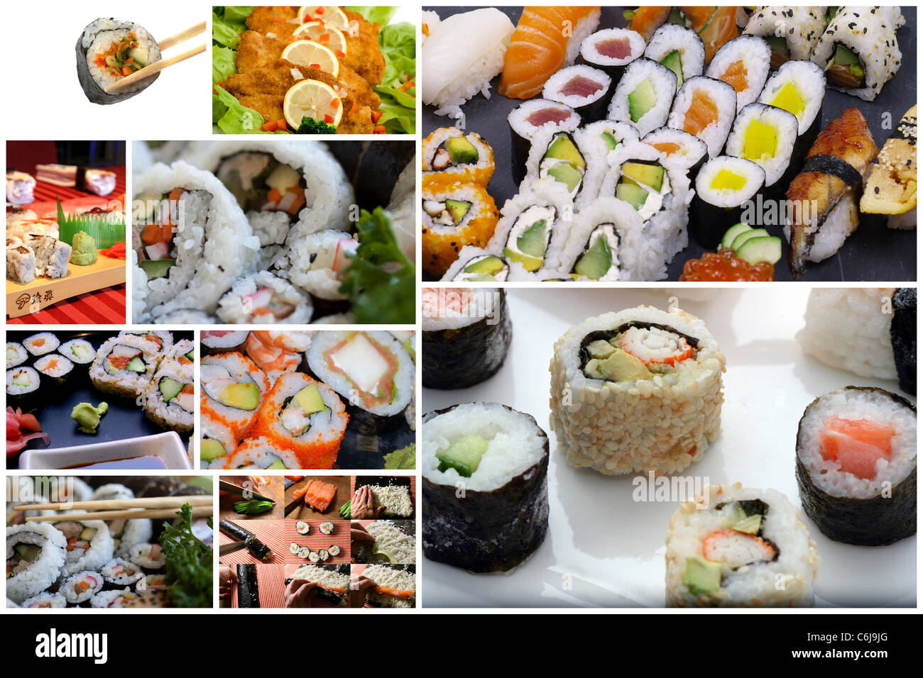 Japanese sushi collage made from four images Stock Photo - Alamy