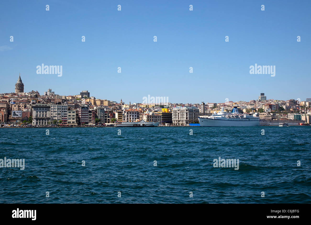 Turkey, Istanbul, Eminonu, view across the Golden Horn toward Galata ...
