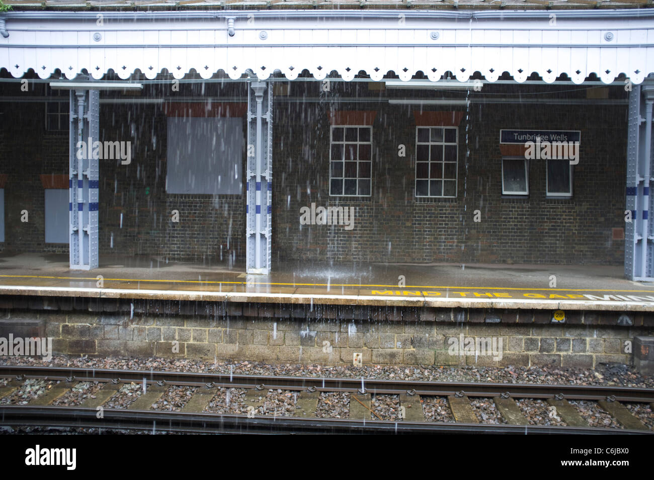 Tunbridge Wells rail station during a rain storm Stock Photo - Alamy