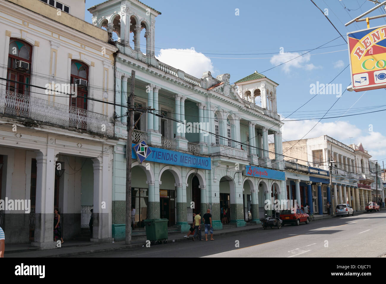 Colonial Hispanic houses architecture on the street. Downtown Vinales ...