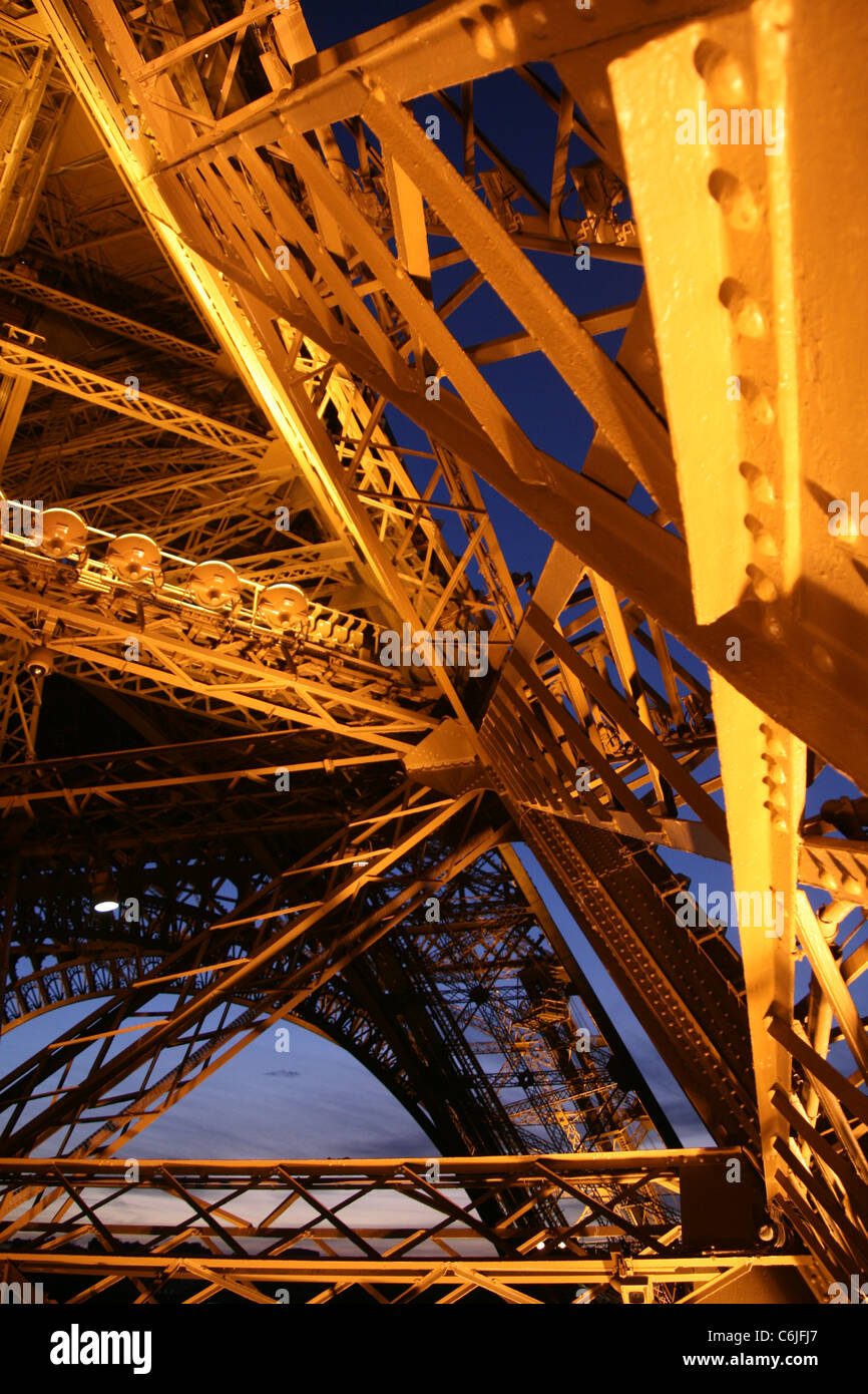 the eiffel tower in paris france at night metal steel structure ...