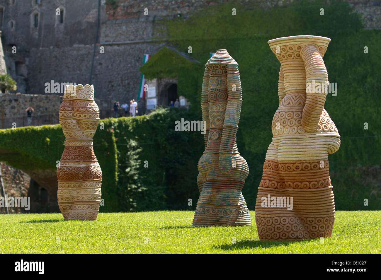 Modern woven sculptures grace the gardens of an ancient castle in ...