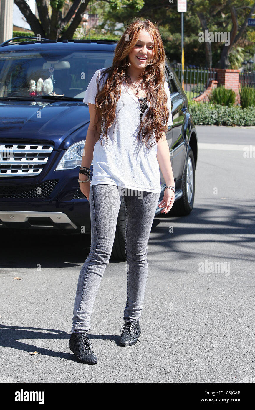 Miley cyrus out walking in toluca lake los angeles hi-res stock ...