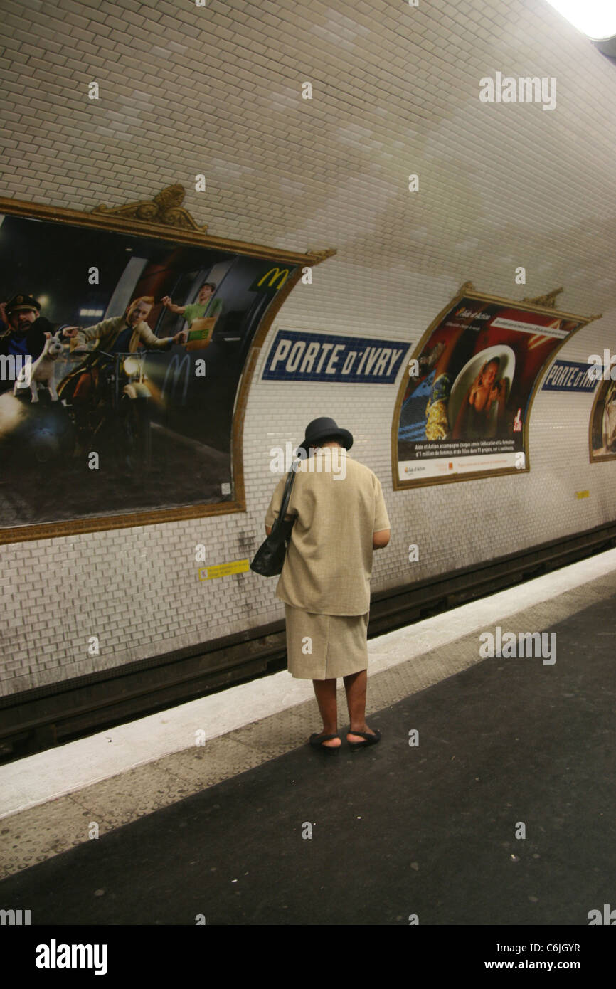 old woman at porte d'ivry metro train station in paris france Stock ...