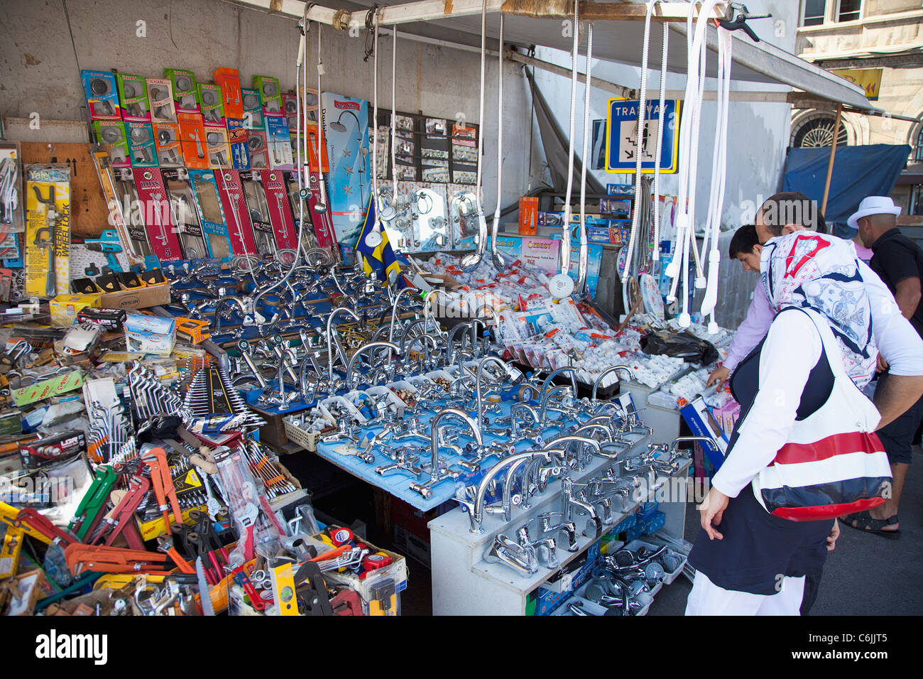 Turkey, Istanbul, Karakoy, Galata, stall selling plumbing equipment ...