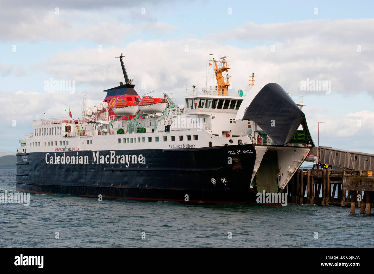The Caledonian Macbrayne ferry prepares to unload vehicles at the port ...