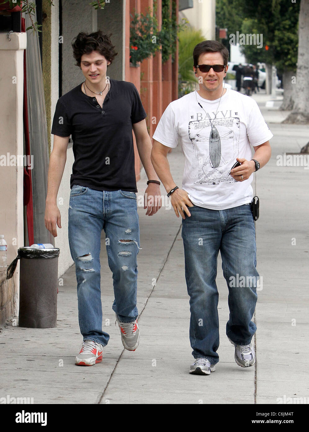 Actor/Producer Mark Wahlberg hanging out with his friend Beverly Hills ...