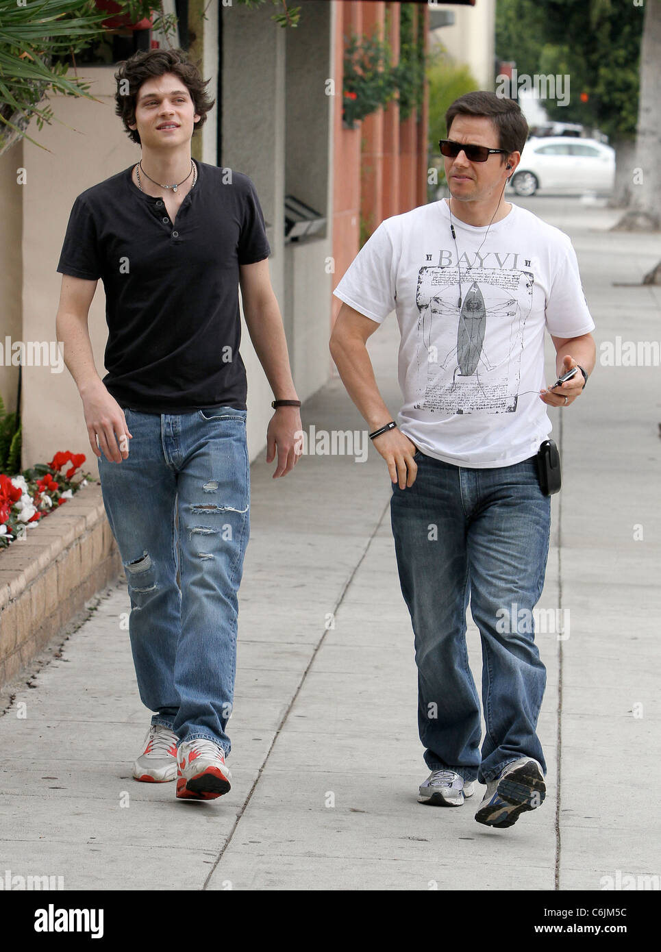 Actor/Producer Mark Wahlberg hanging out with his friend Beverly Hills ...