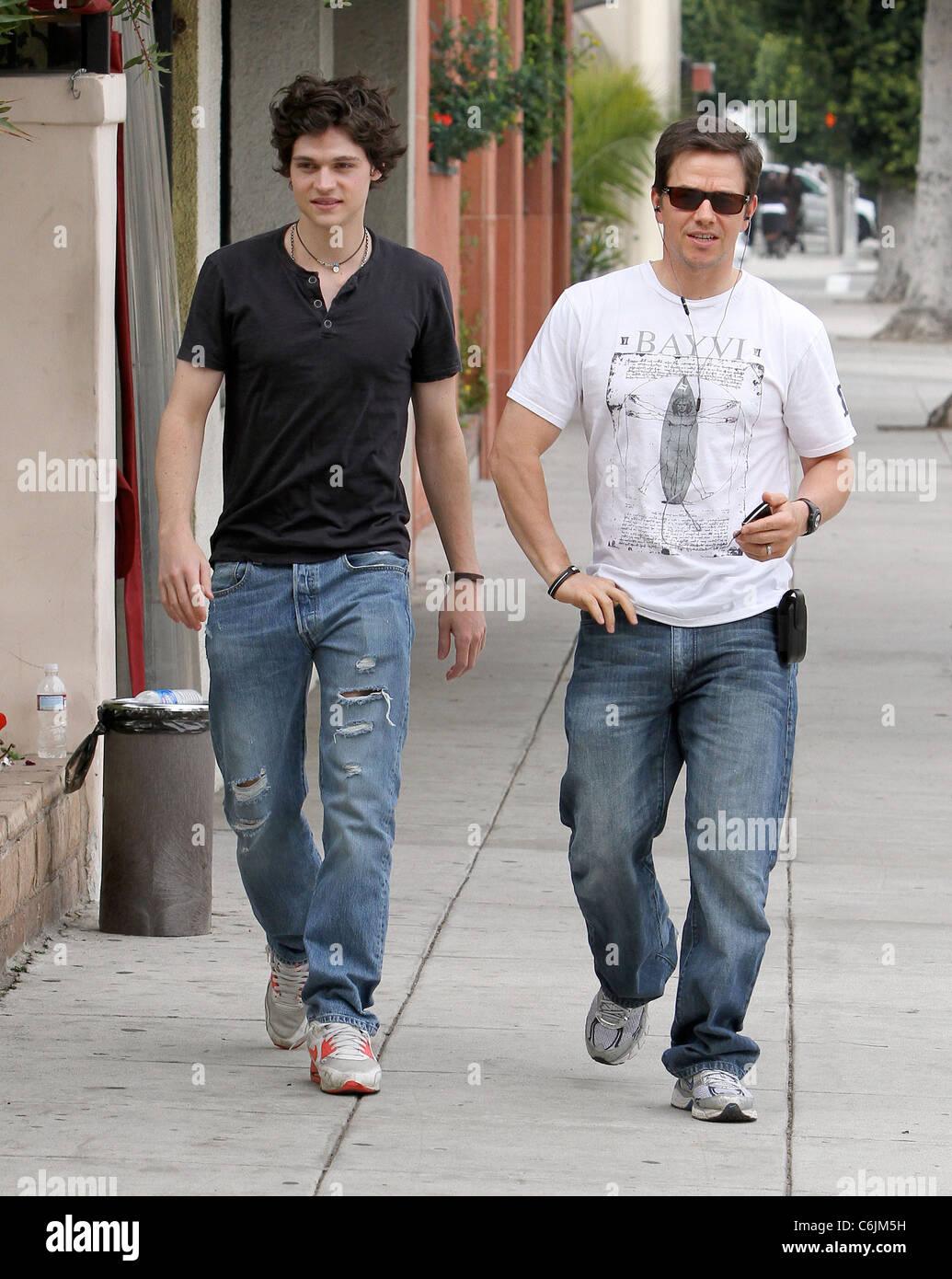 Actor/Producer Mark Wahlberg hanging out with his friend Beverly Hills ...