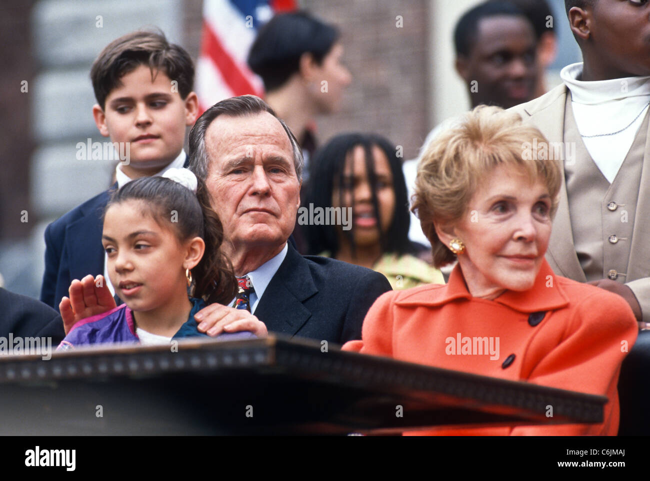 Former President George Bush with Nancy Reagan at the Presidents Summit ...