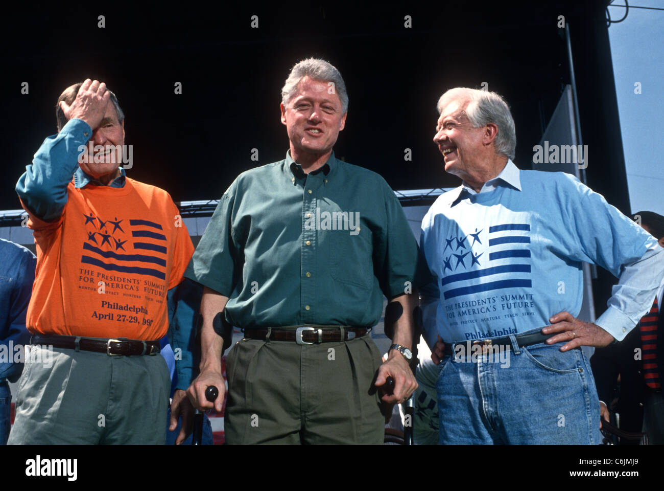 Presidents George Bush, Bill Clinton and Jimmy Carter at the Presidents ...