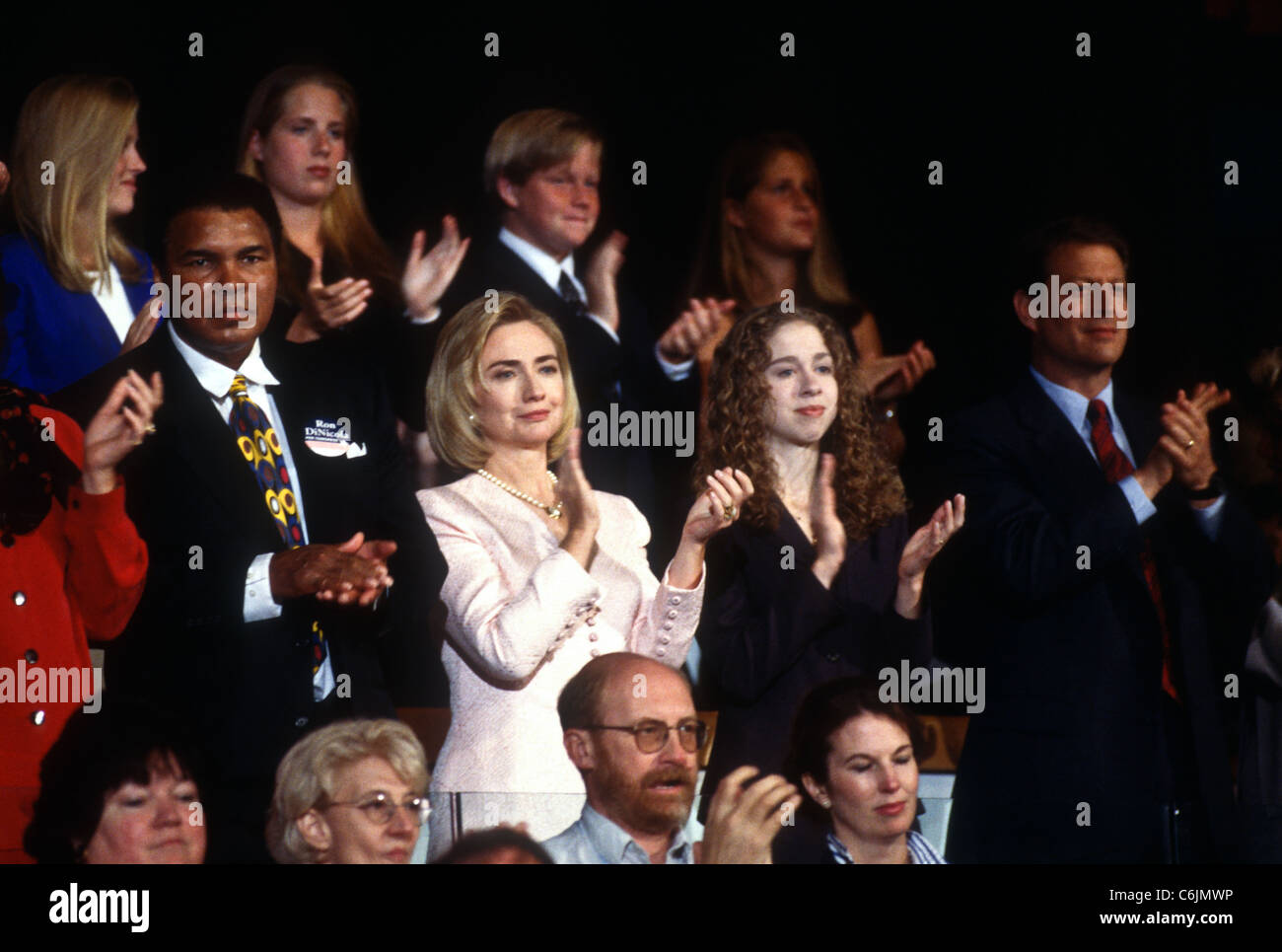 First Lady Hillary Clinton with daughter Chelsea, boxer Mohammed Ali ...