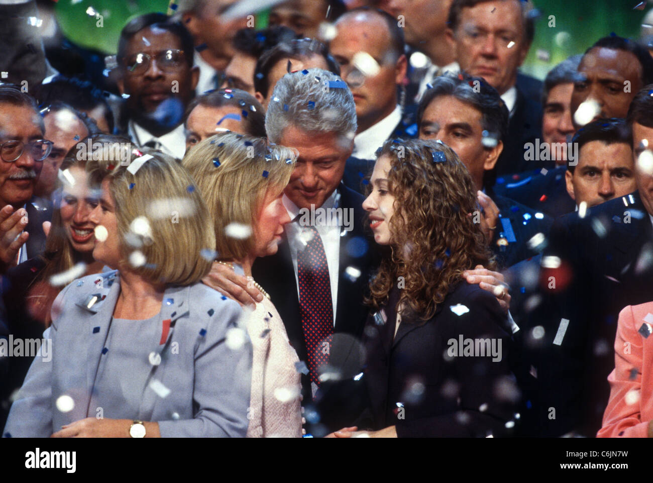 President Bill Clinton celebrates with daughter Chelsea and First Lady ...