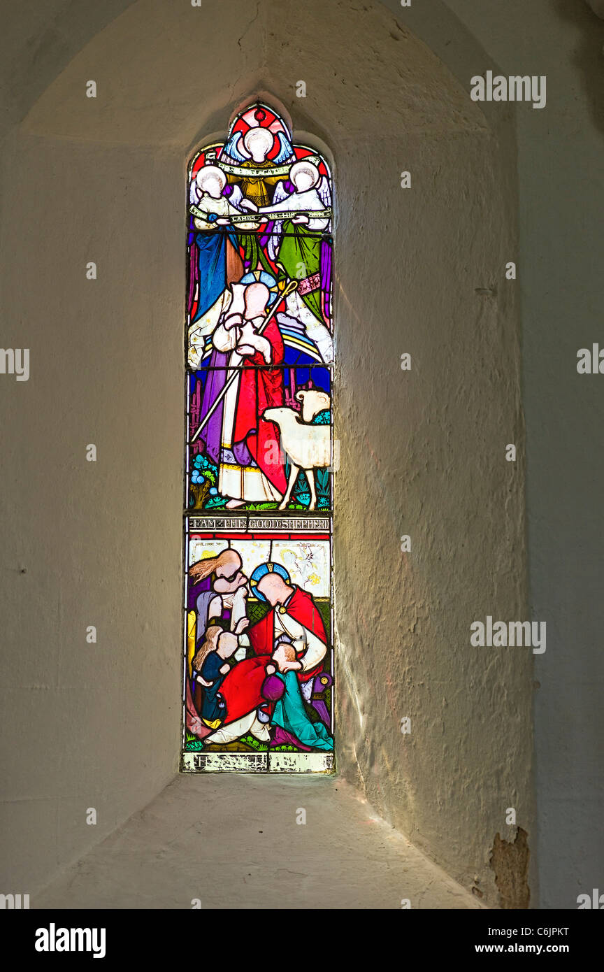 Stained glass window in St Hubert's church in Corfe Mullen Dorset UK ...