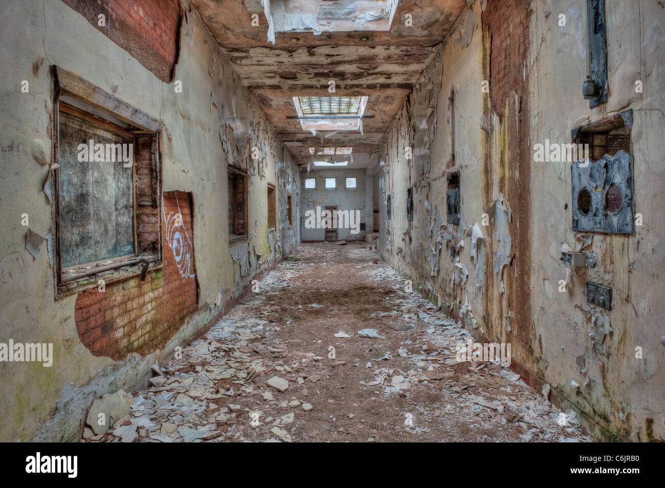 View Down a Corridor in a Derelict and Abandoned Water Works Stock ...