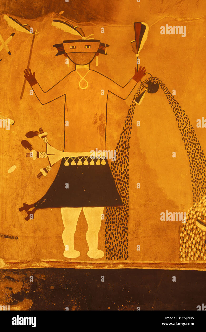 mural painting on wall of kiva at Kuaua Ruins, Coronado State Monument ...