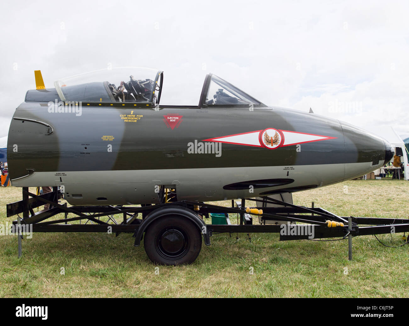 Front section of 1950s ex-RAF Hawker Hunter fighter aircraft at a show ...