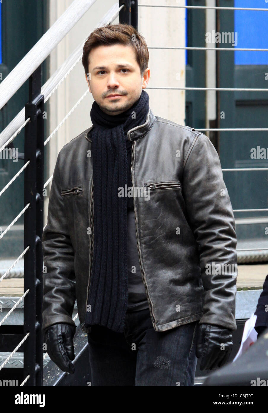 Freddy RodrÃ­guez filming a scene for the TV show 'Ugly Betty' at the ...