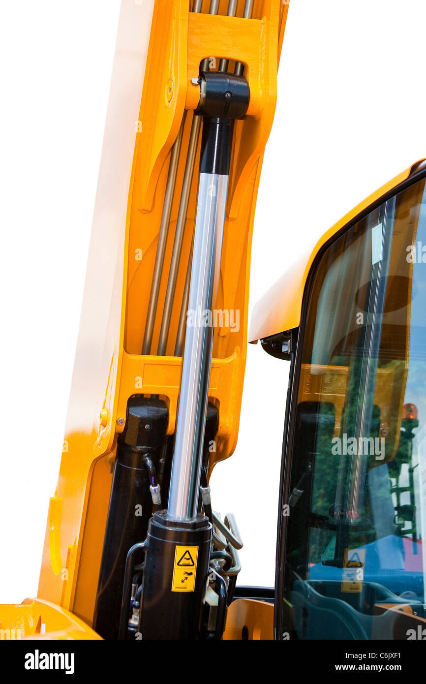 Yellow Hydraulic Excavator Close Up Detail Isolated on White Background ...
