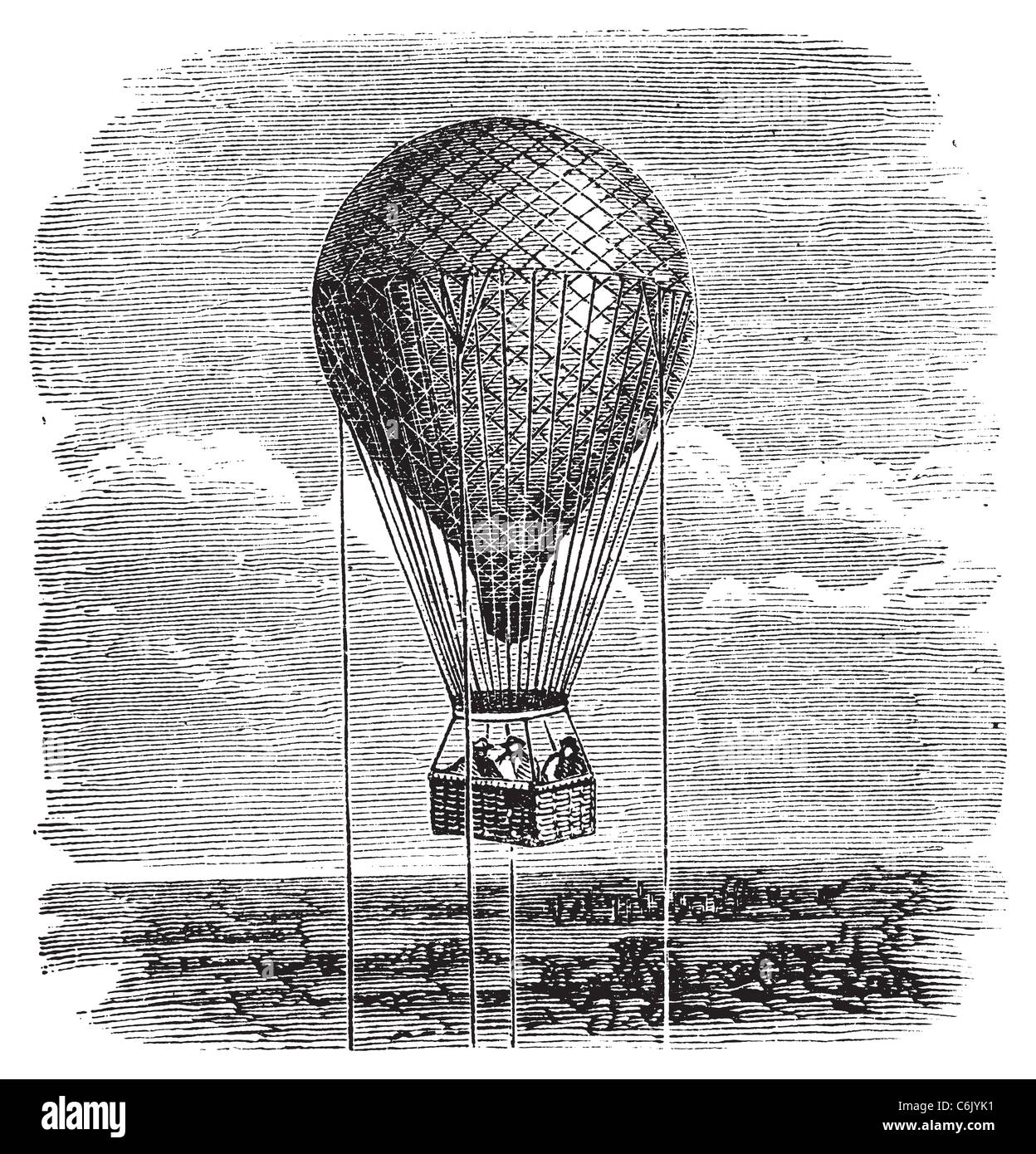 Antique aerostat or hot air balloon vintage illustration. Old engraving ...