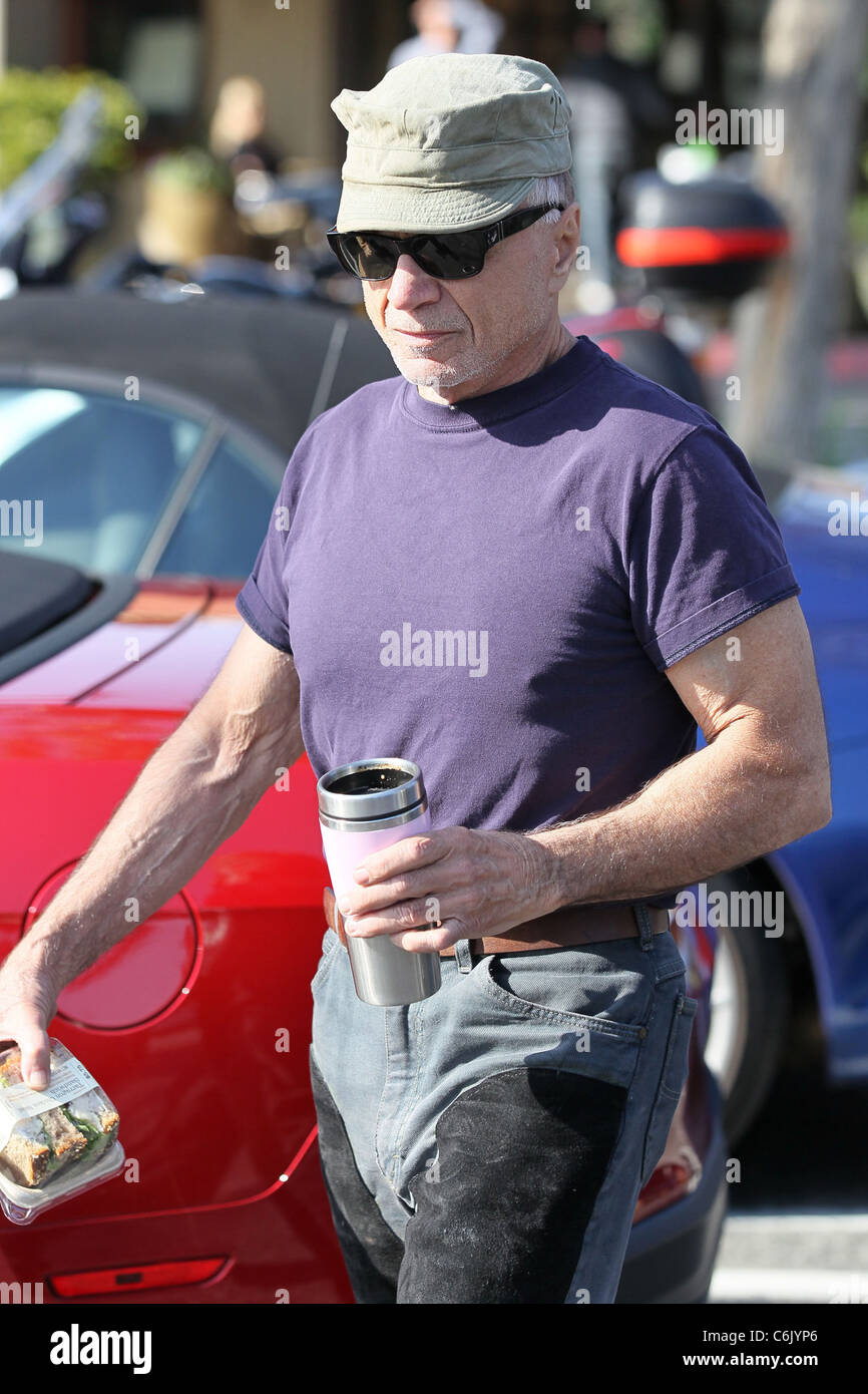 Robert Blake leaving Starbucks wearing black leather motorcycle-riding ...