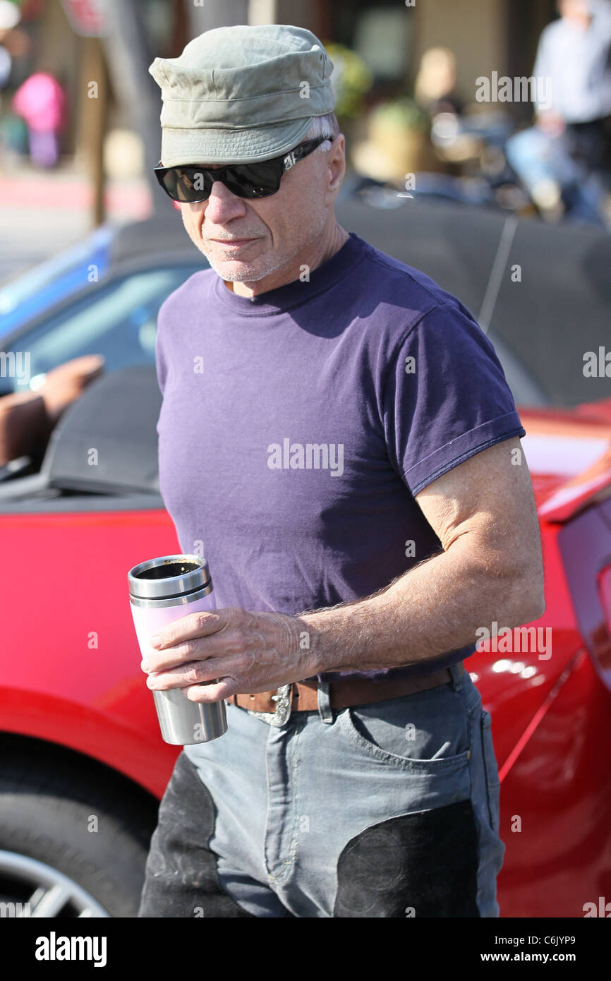 Robert Blake leaving Starbucks wearing black leather motorcycle-riding ...