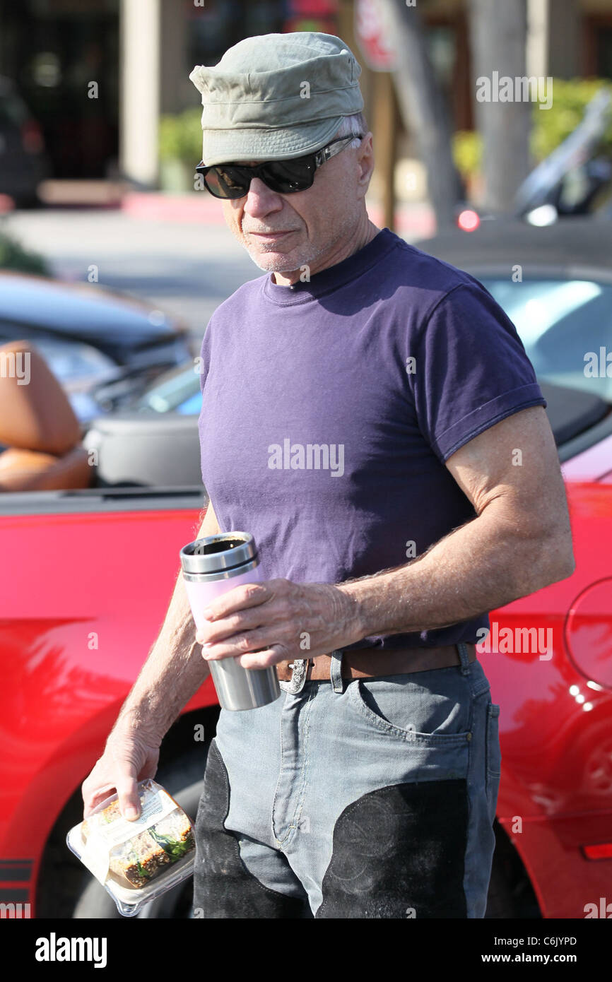 Robert Blake leaving Starbucks wearing black leather motorcycle-riding ...