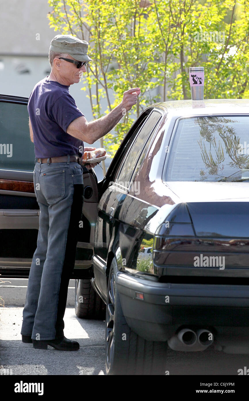 Robert Blake leaving Starbucks wearing black leather motorcycle-riding ...