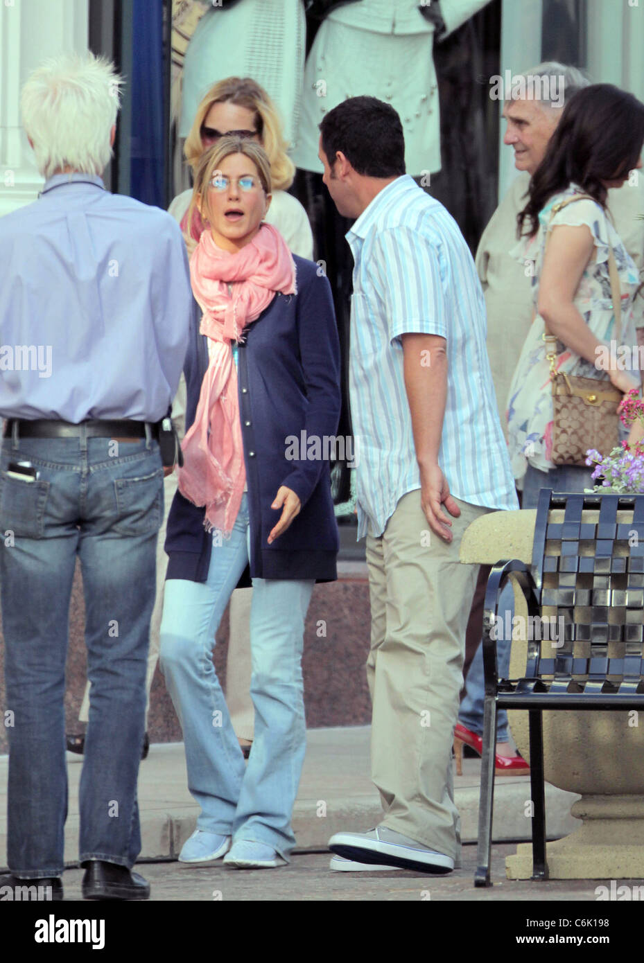 Actors Jennifer Aniston and Adam Sandler filming their new movie 'Just ...