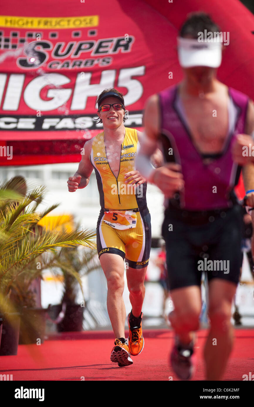 The long distance Triathlon race "Challenge Vichy" (France). Here, the ...
