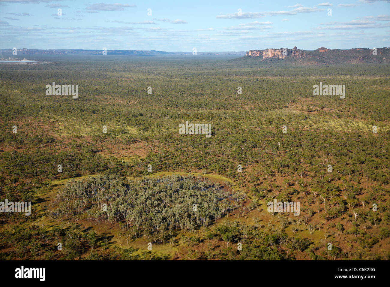 Billabong near Jabiru, and Arnhem Land Escarpment, Kakadu National Park, Northern Territory ...