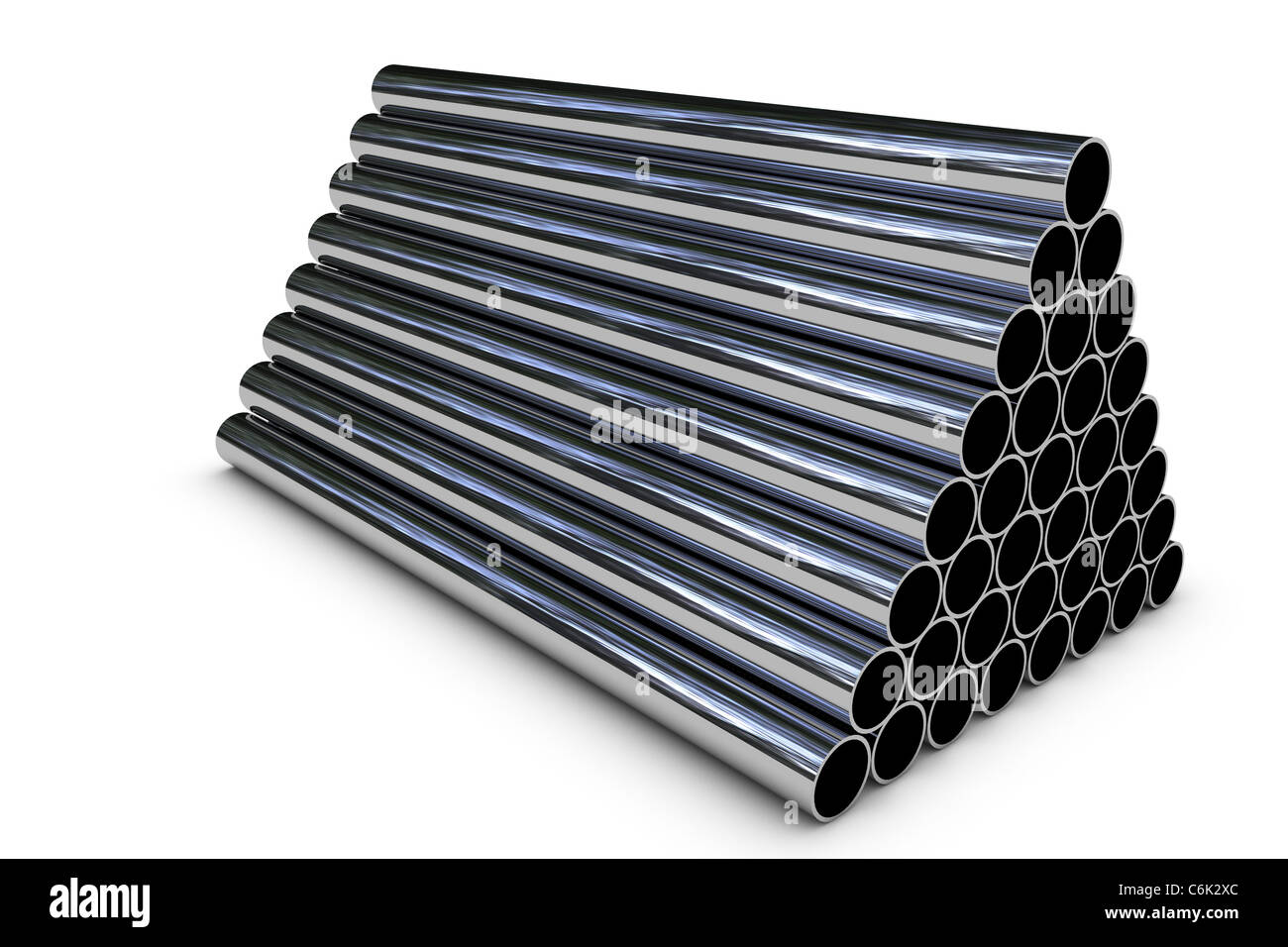 High quality render of stacked steel pipe Stock Photo - Alamy