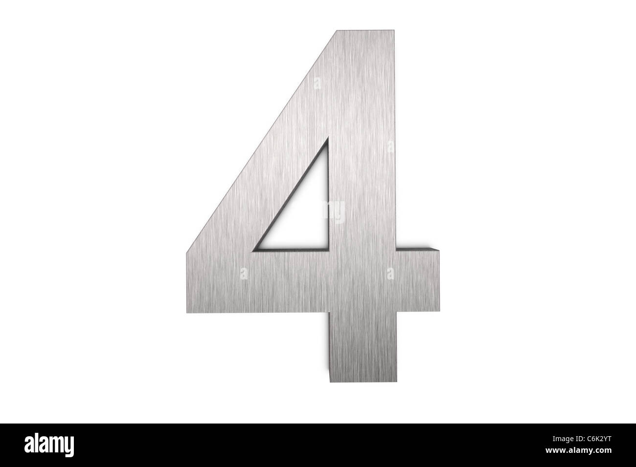 Brushed metal number 4 on white background Stock Photo - Alamy