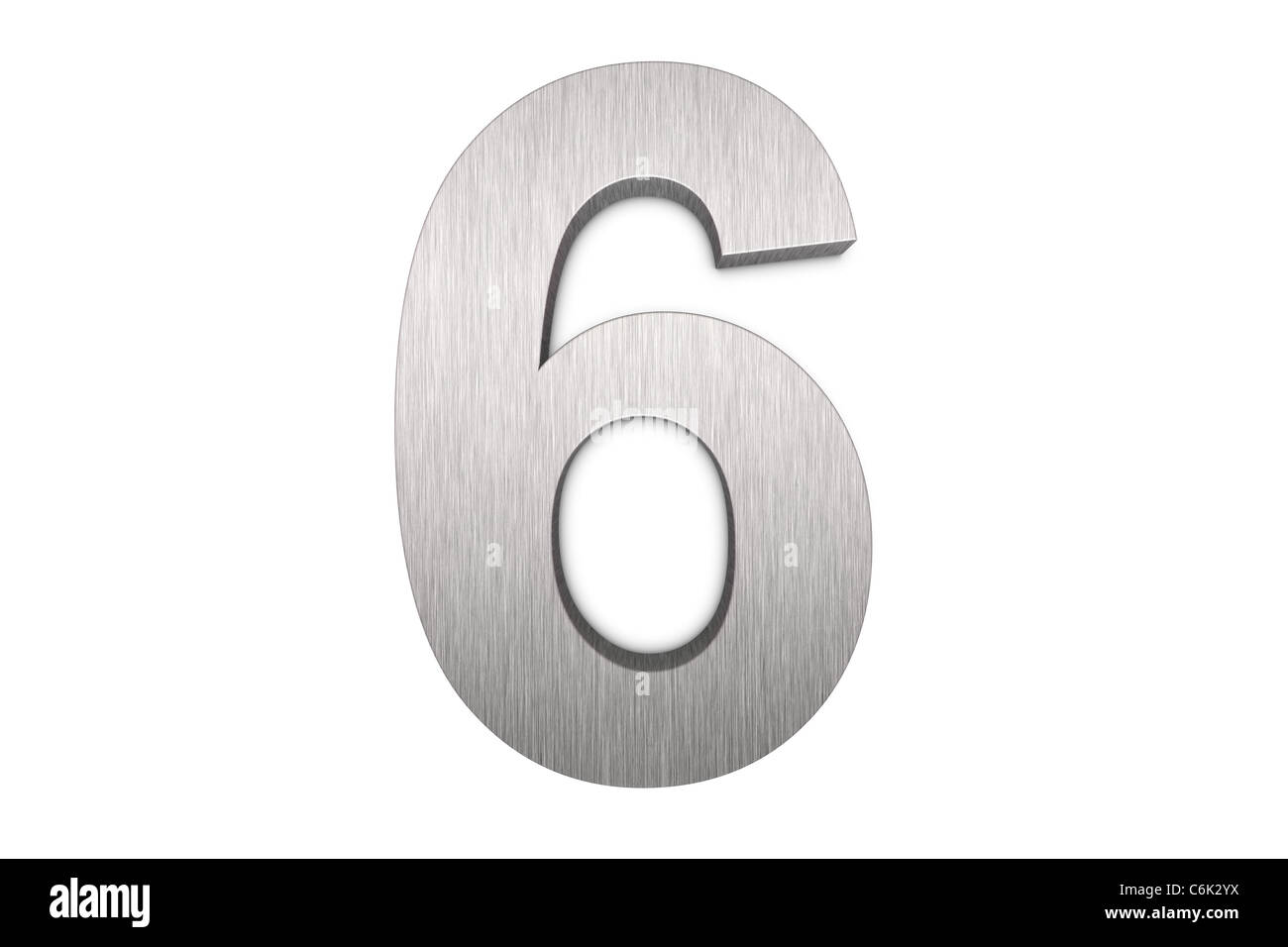 Brushed metal number 6 on white background Stock Photo - Alamy
